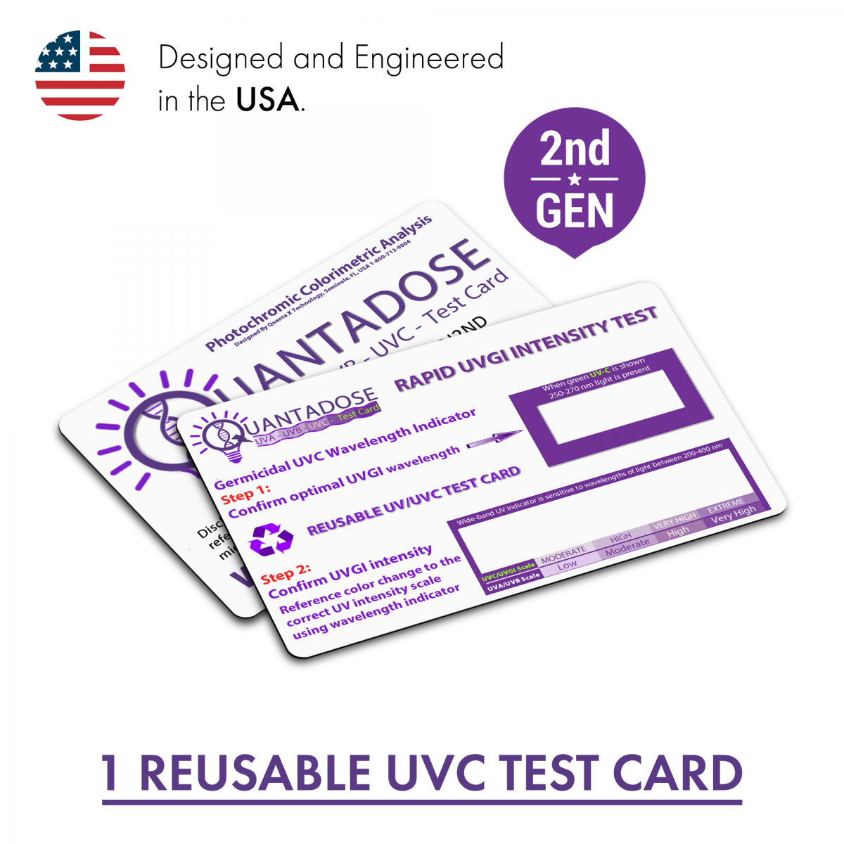 QuantaDose® (2pc) 1st & 2nd Edition Reusable UVC Test Cards 300 µW/cm² ...